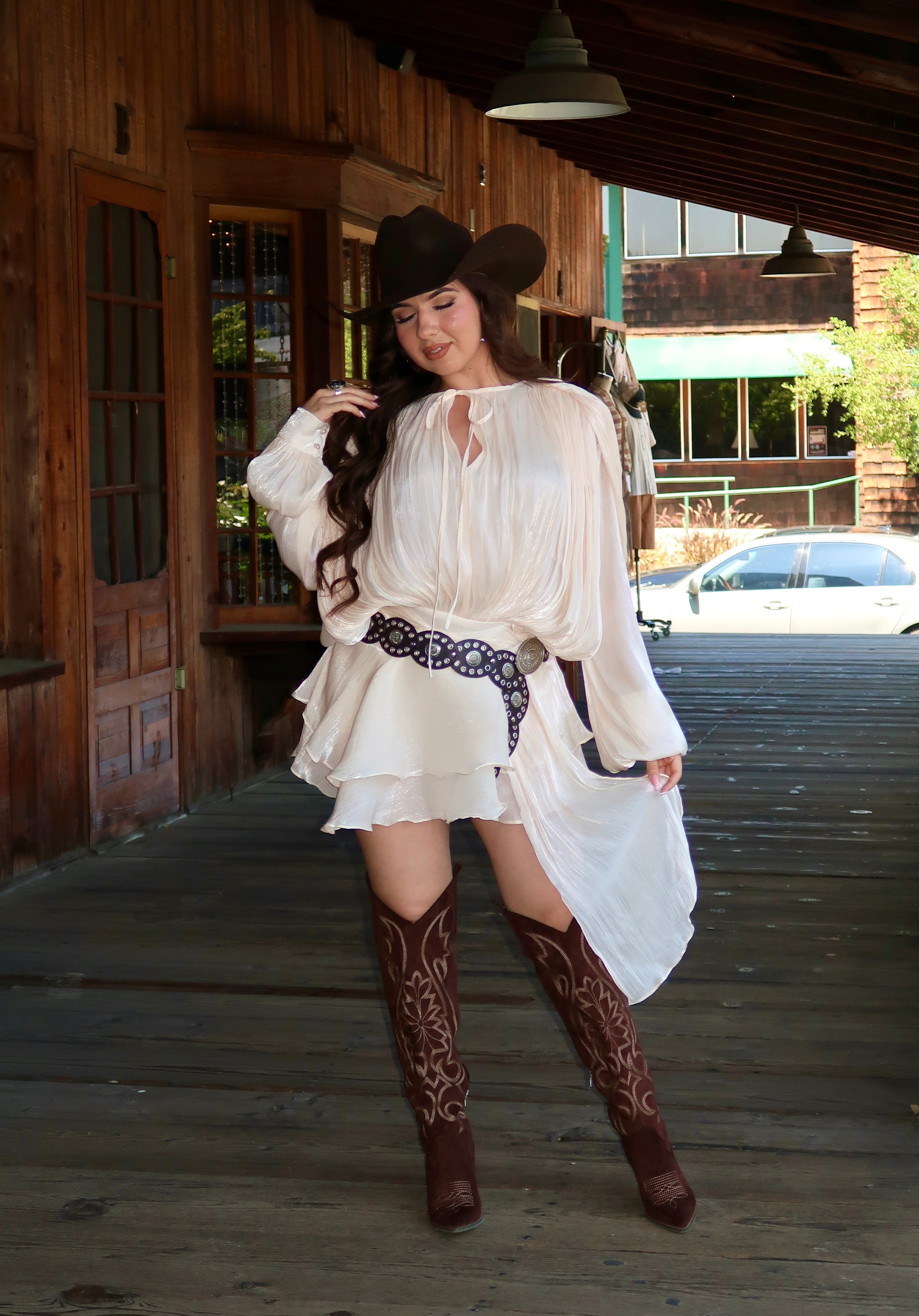 Fiona Plisse Ruffle Mini Dress – VALEDOR Western
